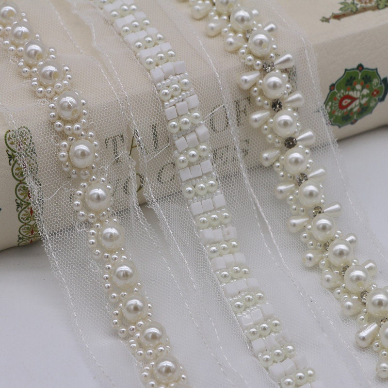 1 Yard Beaded Lace Hand-stitched Pearl Beading Lace Mesh | Etsy