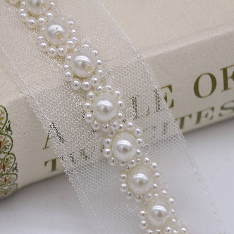 1 Yard Beaded Lace Hand-stitched Pearl Beading Lace Mesh | Etsy