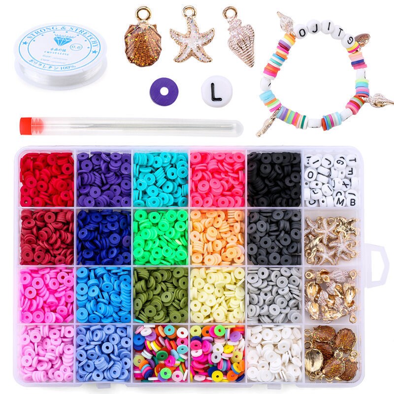Flat Round Polymer Clay Spacer Beads Kit Charms Elastic String - Etsy