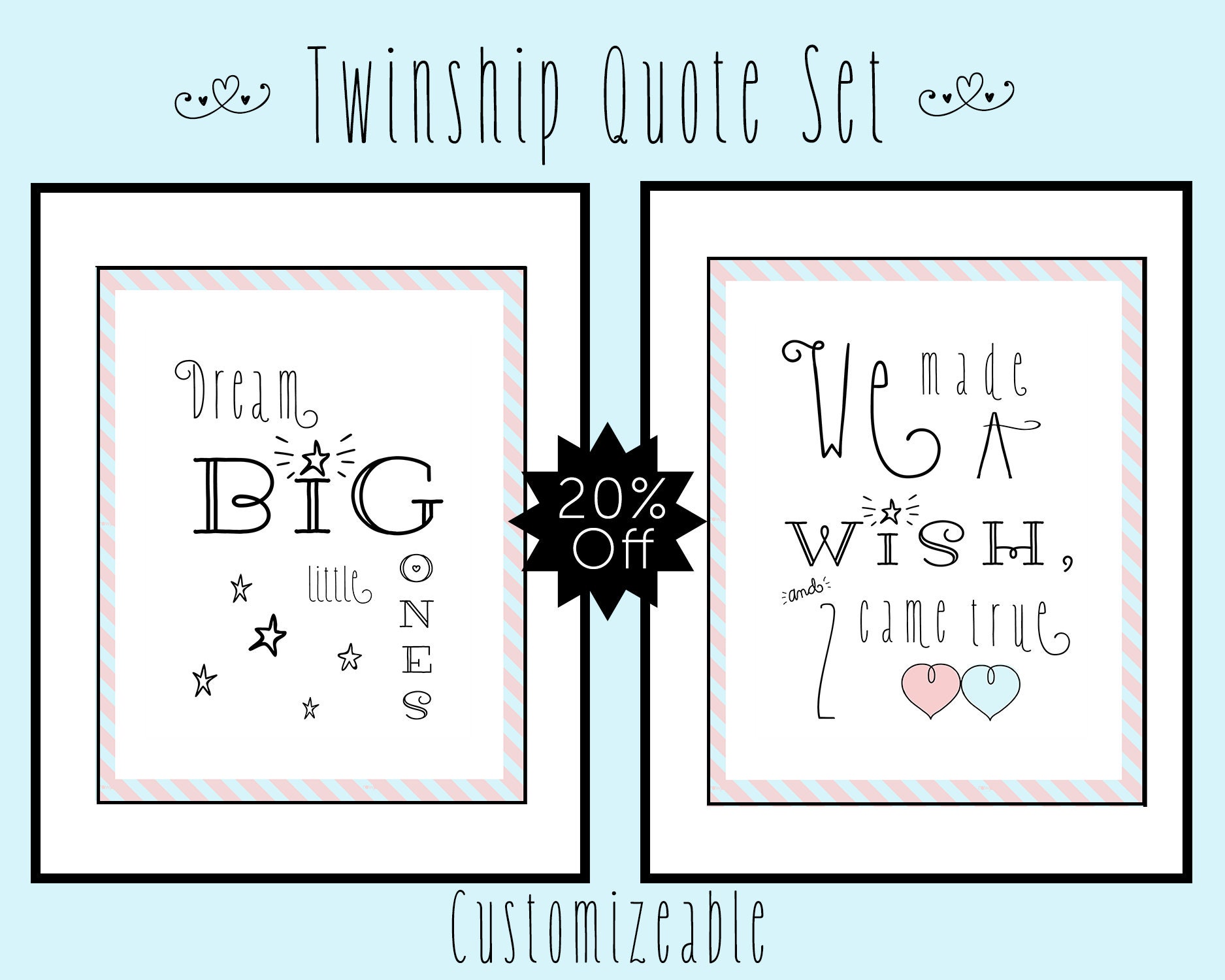 Twin Quotes Boy and Girl Fraternal Twin Quotes 11x14, Set of 2 Prints ...