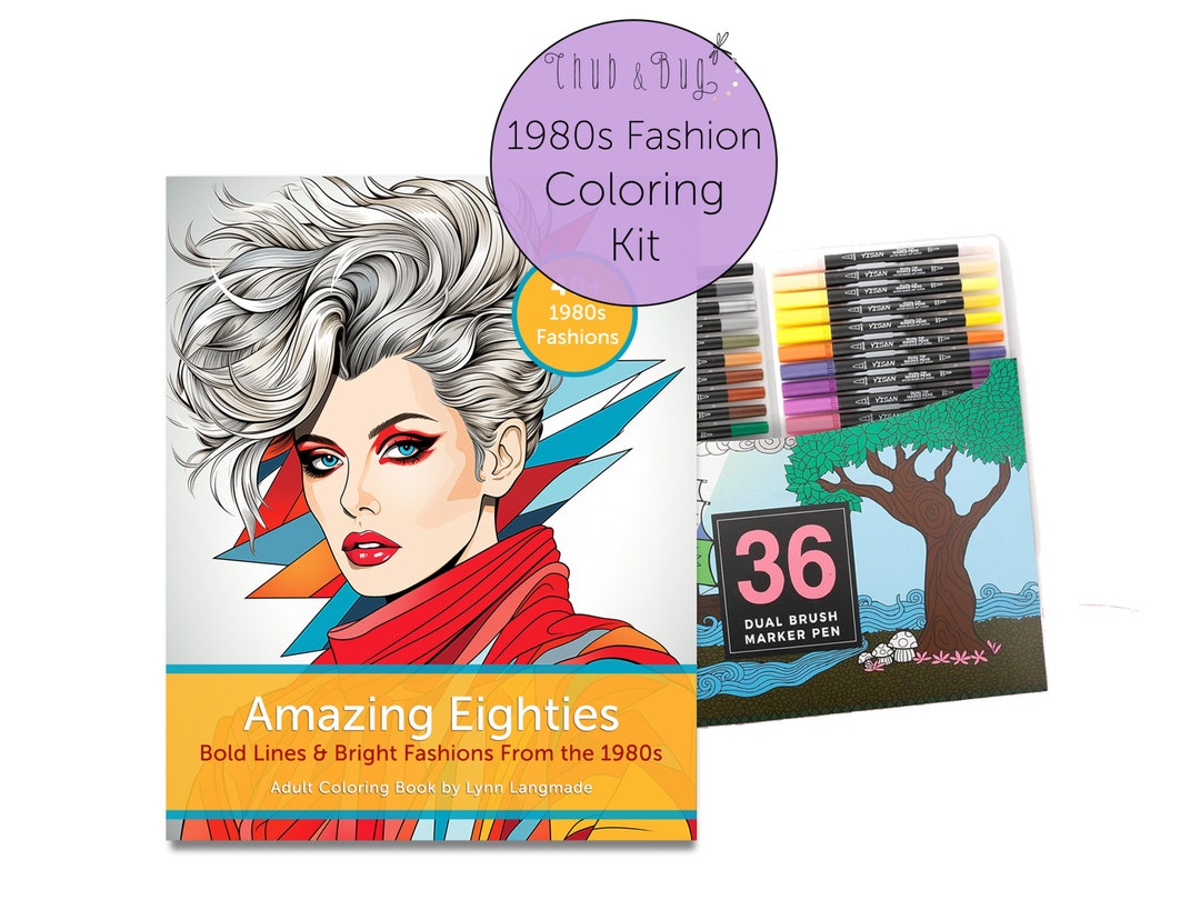 1980s Fashion Coloring Kit: Adult Coloring Book + 36 Markers - Etsy