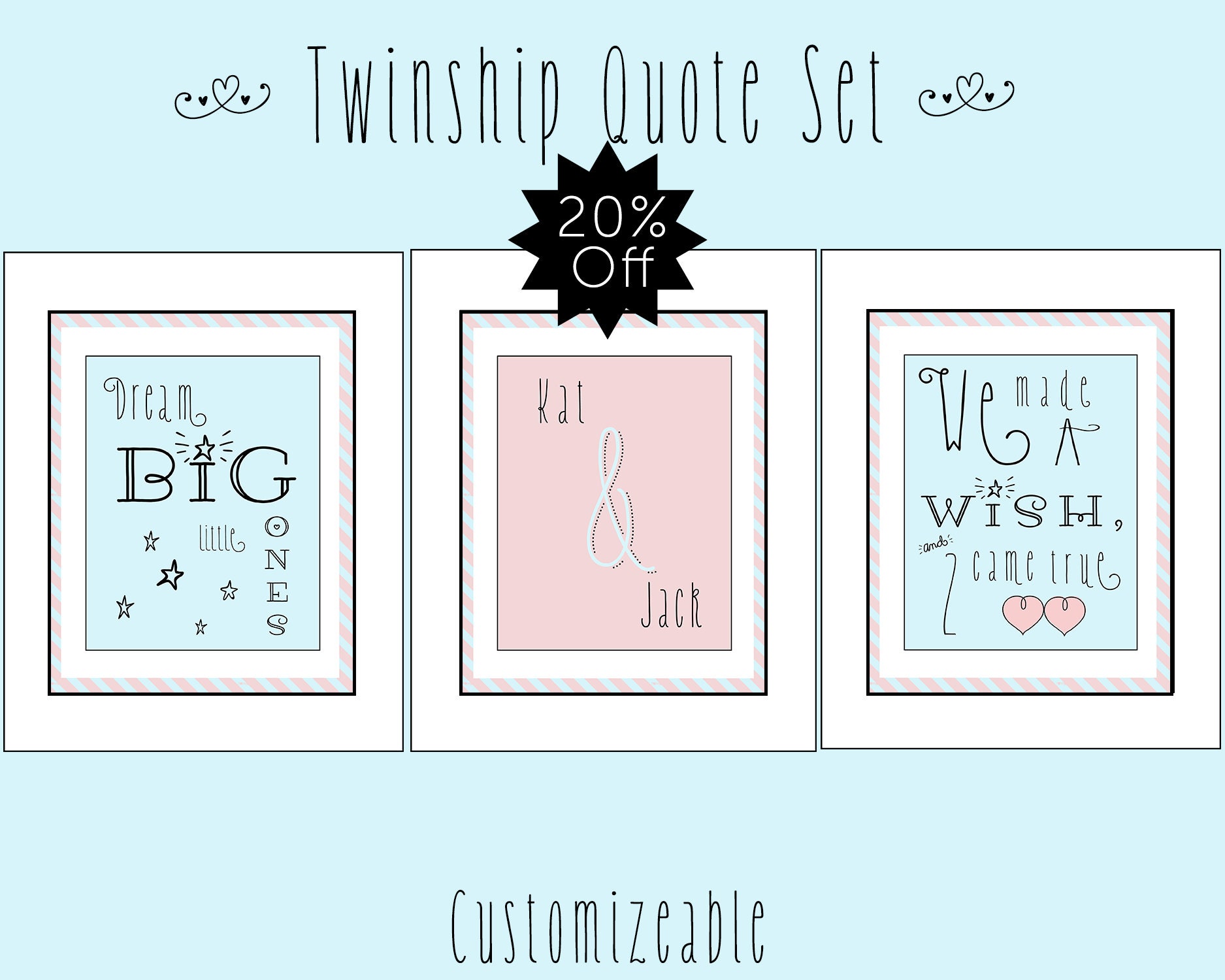 Twin Quotes Boy and Girl Fraternal Twin Quotes 11x14, Set of 2 Prints ...