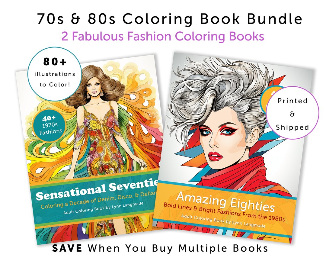 Retro 1970s & 1980s Fashion Coloring Book Bundle - A Set of 2 Coloring ...