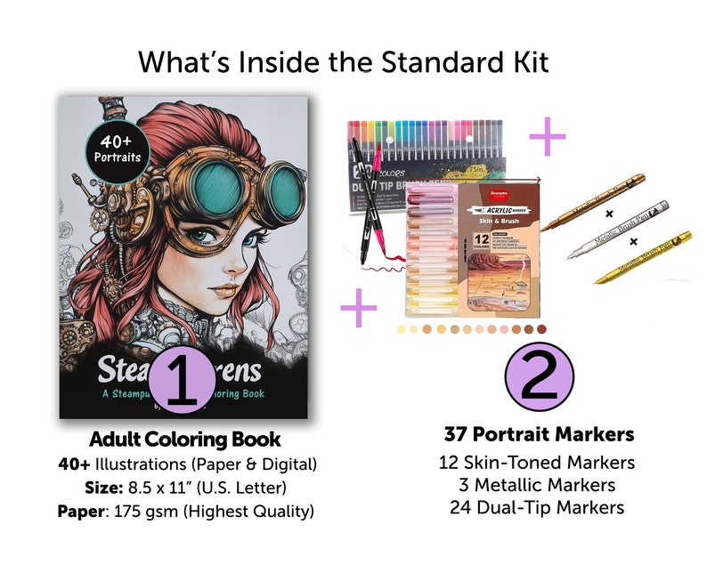 Steampunk Portrait Coloring Kit: Metallic & Skin Tone Markers - Etsy
