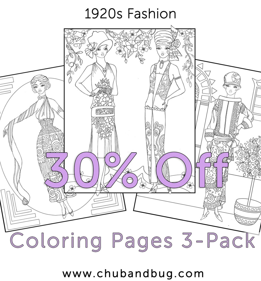 Coloring Pages 3 Pack Roaring 20s Printable Coloring Pages - Etsy