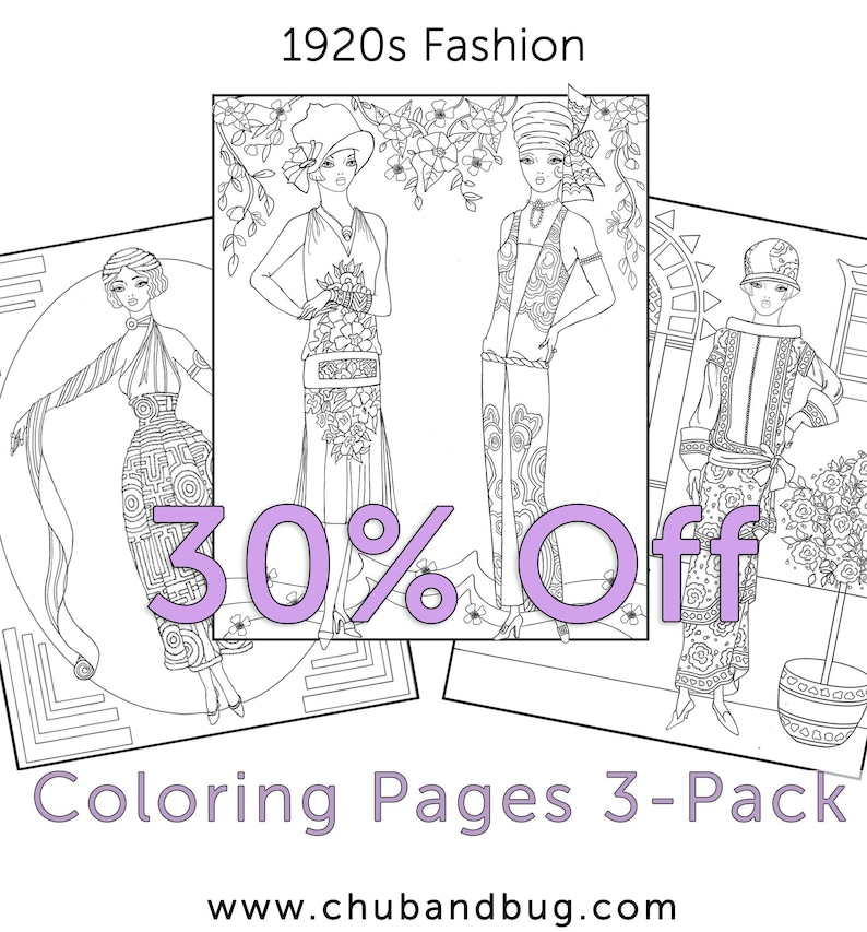 Coloring Pages 3 Pack Roaring 20s Printable Coloring Pages - Etsy