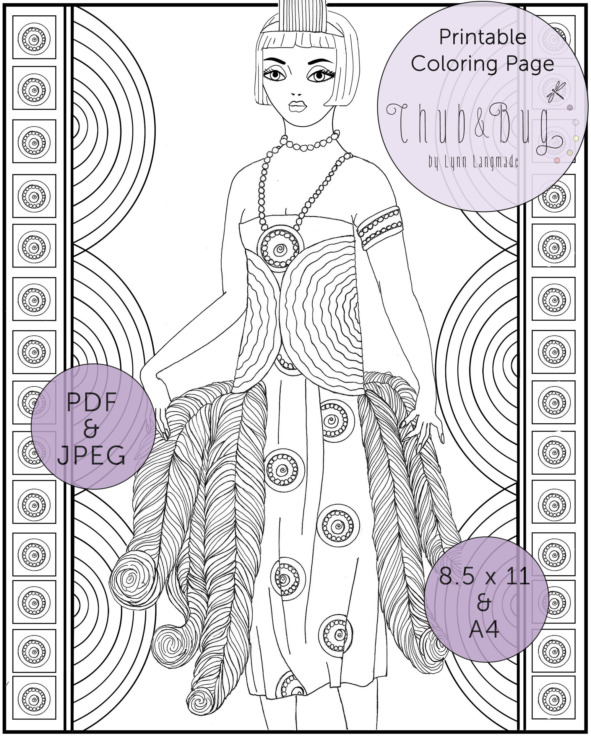 Flapper Coloring Page 1920s Fashion, Flapper Illustration, Printable ...