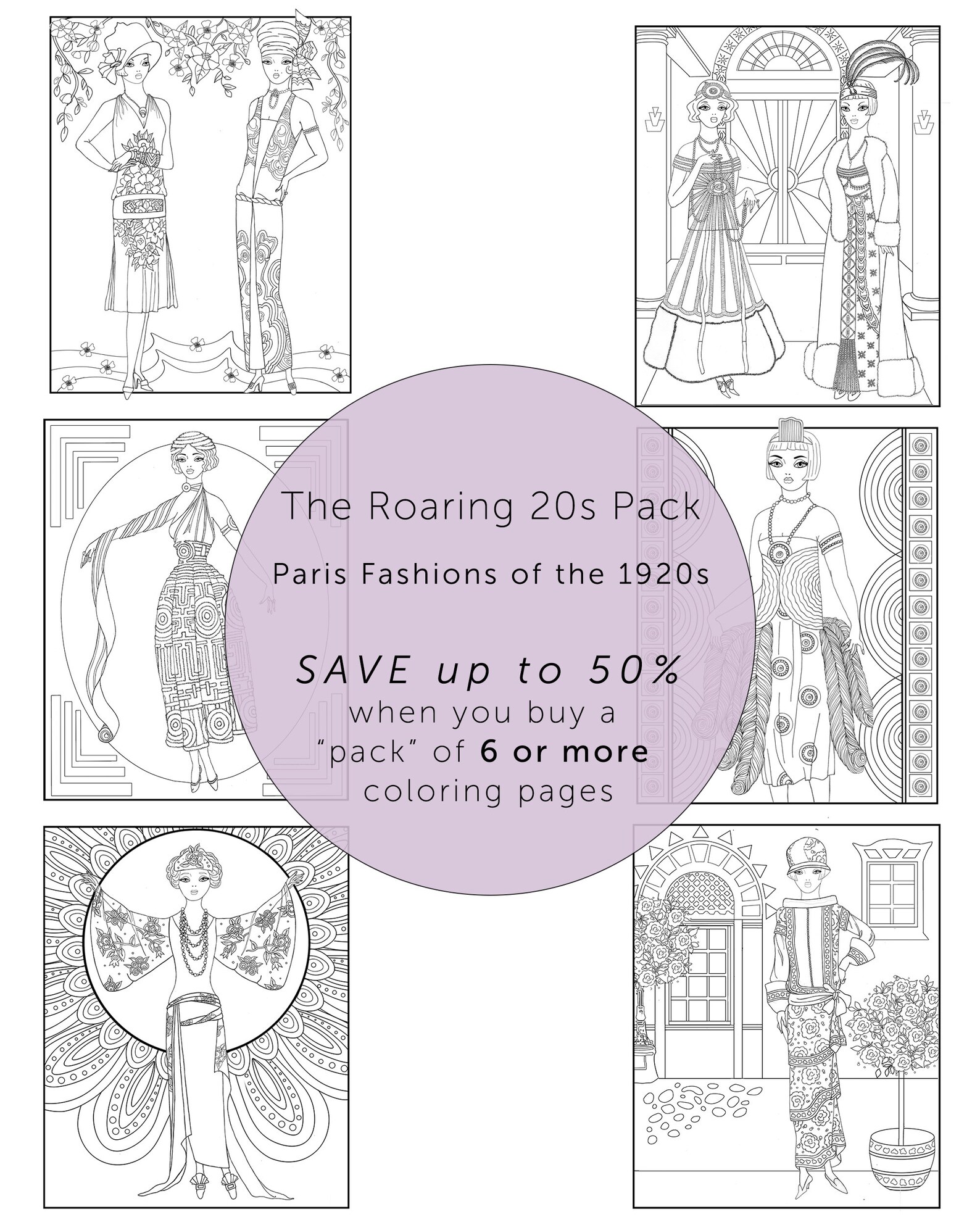 Adult Coloring Page Historical Fashion, 1920s Fashion, Roaring 20s ...