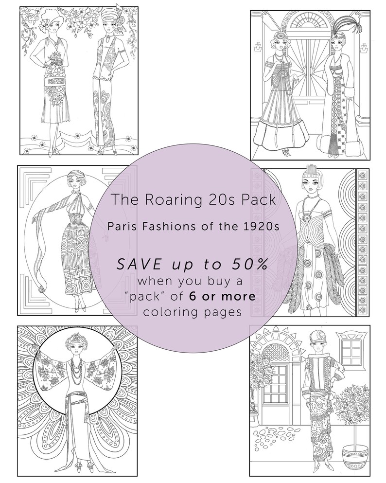 Adult Coloring Page - Historical Fashion, 1920s Fashion, Roaring 20s ...