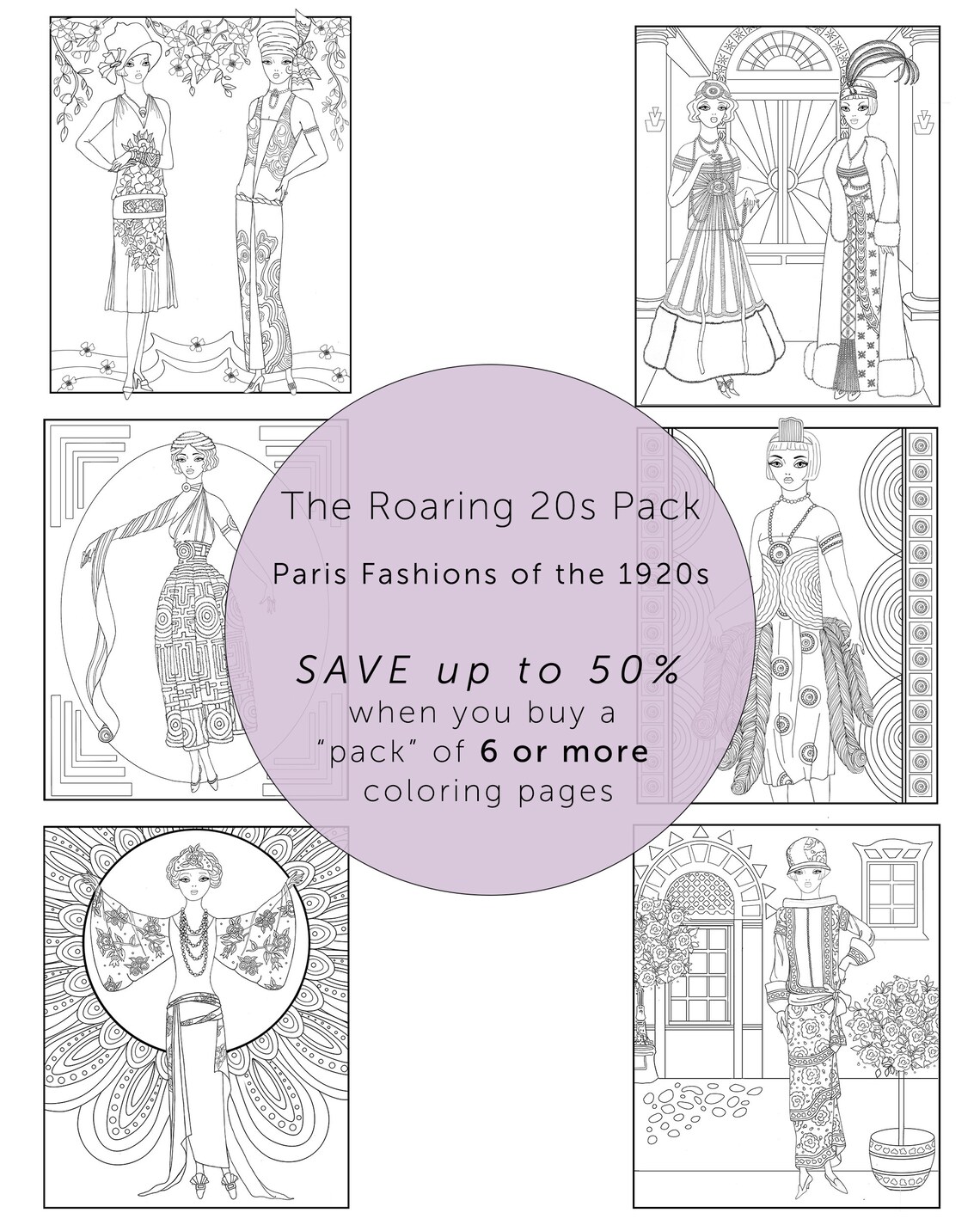Printable Coloring Roaring 20s 1920s Fashion Art Deco | Etsy