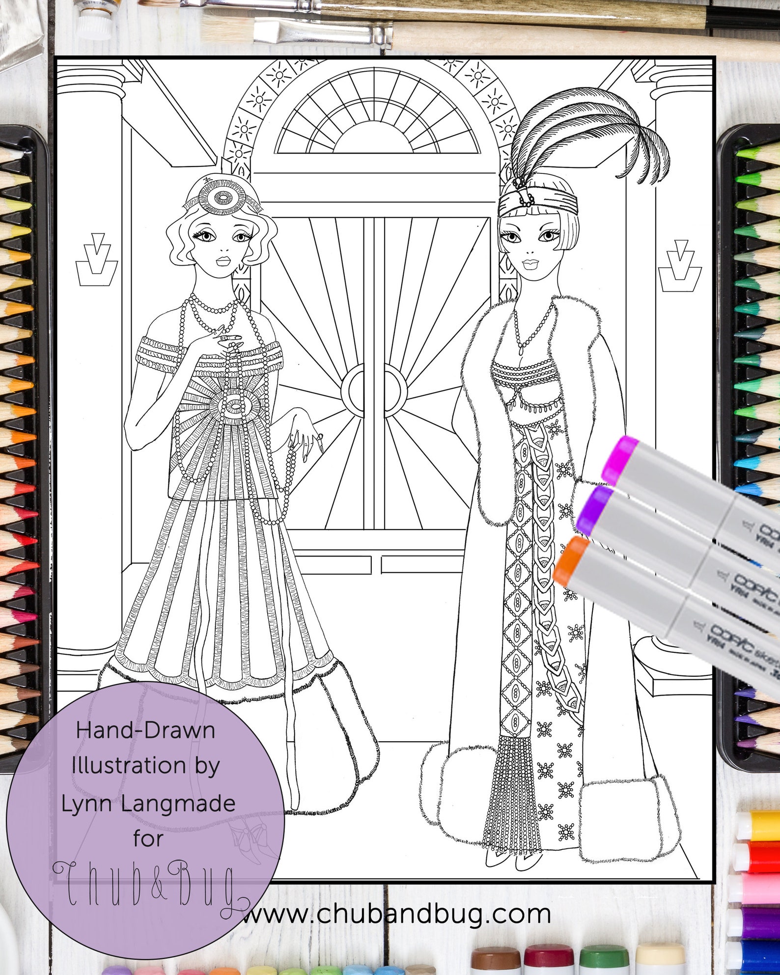 Printable Coloring Roaring 20s, 1920s Fashion, Art Deco Design, Flapper ...