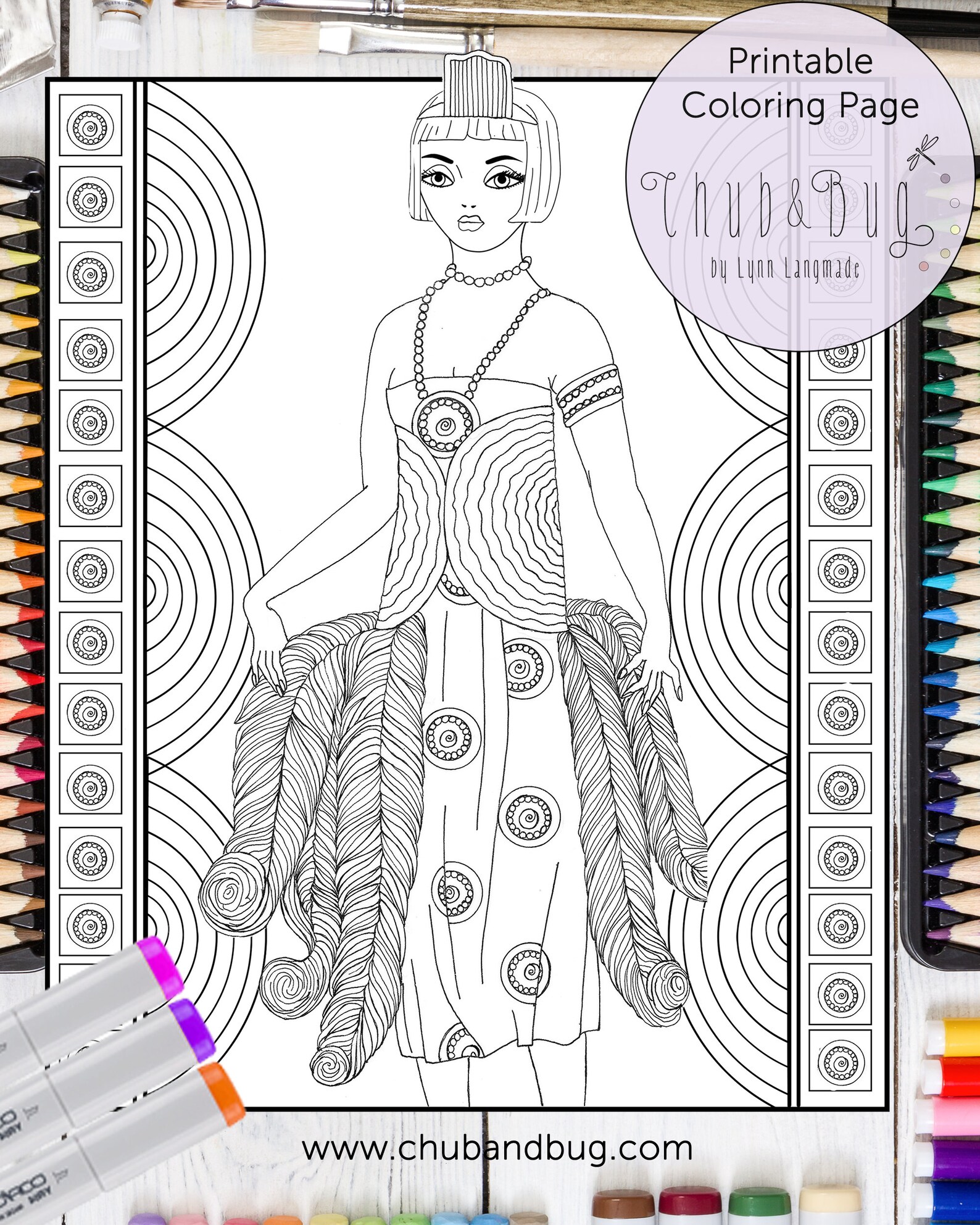 Flapper Coloring Page 1920s Fashion, Flapper Illustration, Printable ...