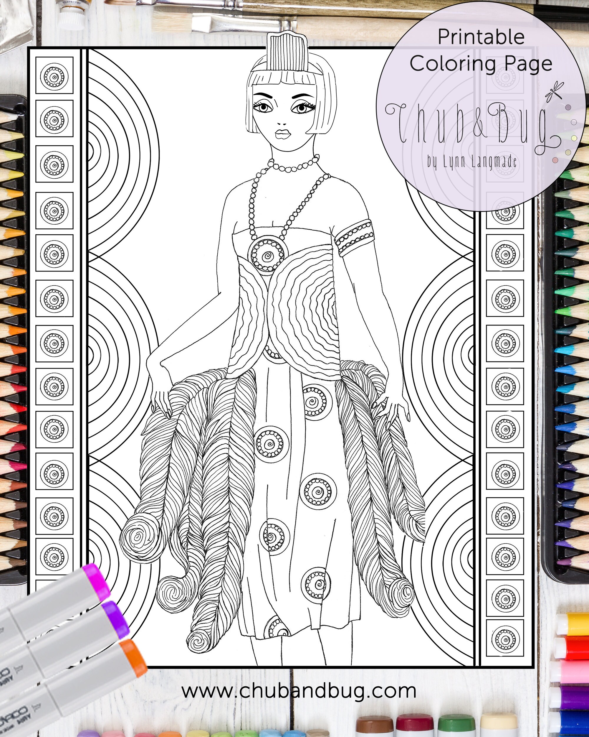 Flapper Coloring Page 1920s Fashion, Flapper Illustration, Printable ...