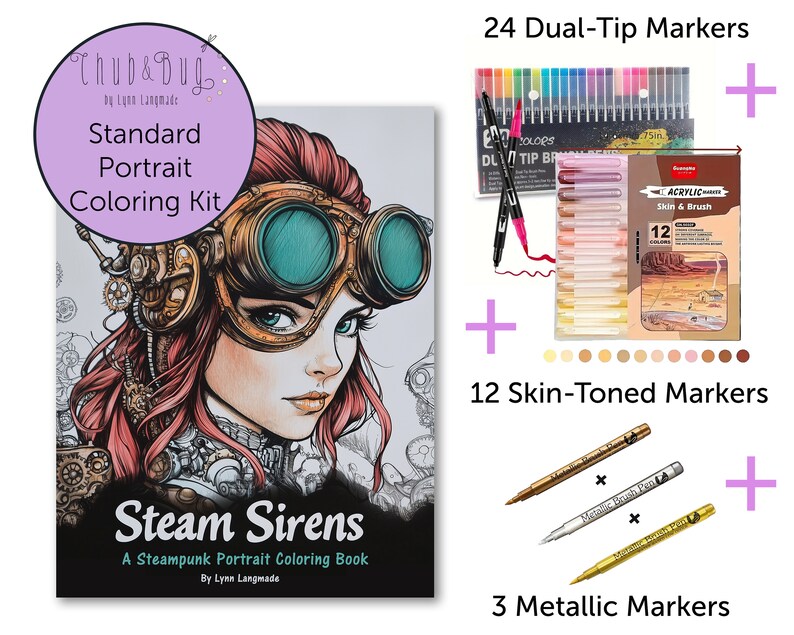 Steampunk Portrait Coloring Kit: Metallic & Skin Tone Markers - Etsy