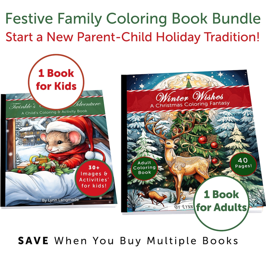 Family Christmas Coloring Book Set - 2 Holiday Book Bundle for Adults ...