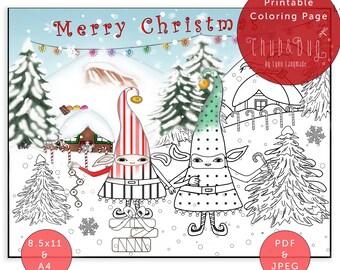 Christmas Town Coloring Page - Etsy