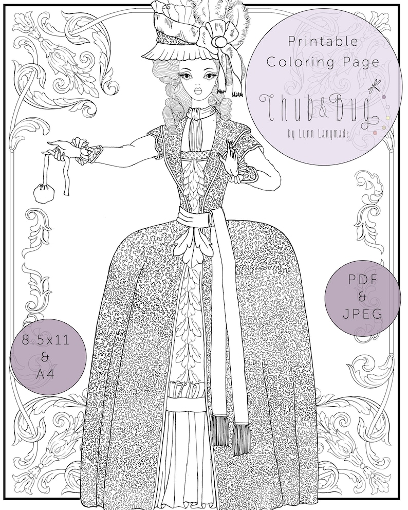 Fashion Coloring Adult Coloring Pages Rococo Fashion - Etsy