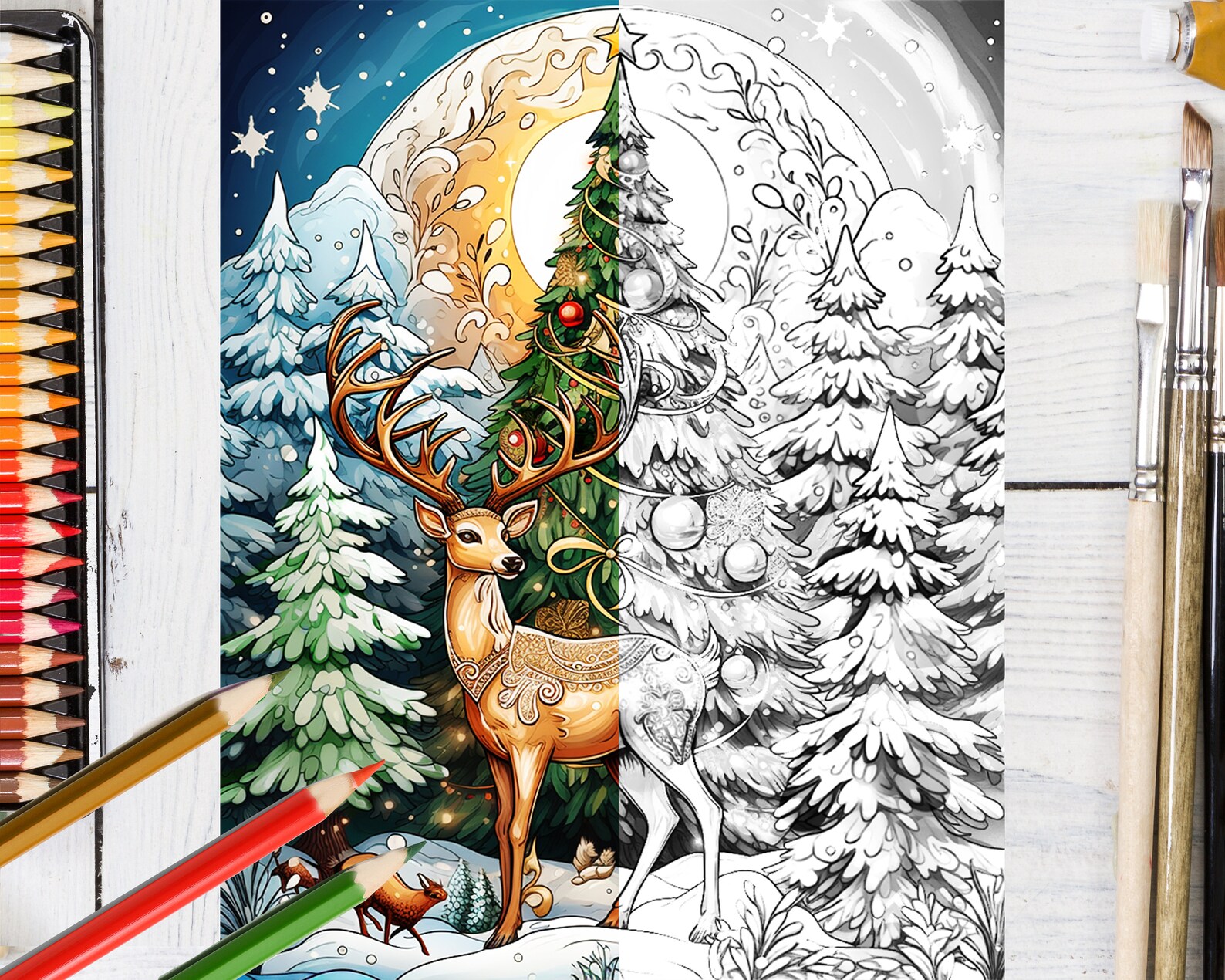 Adult Christmas Coloring Book - 40 Festive Holiday Designs for ...