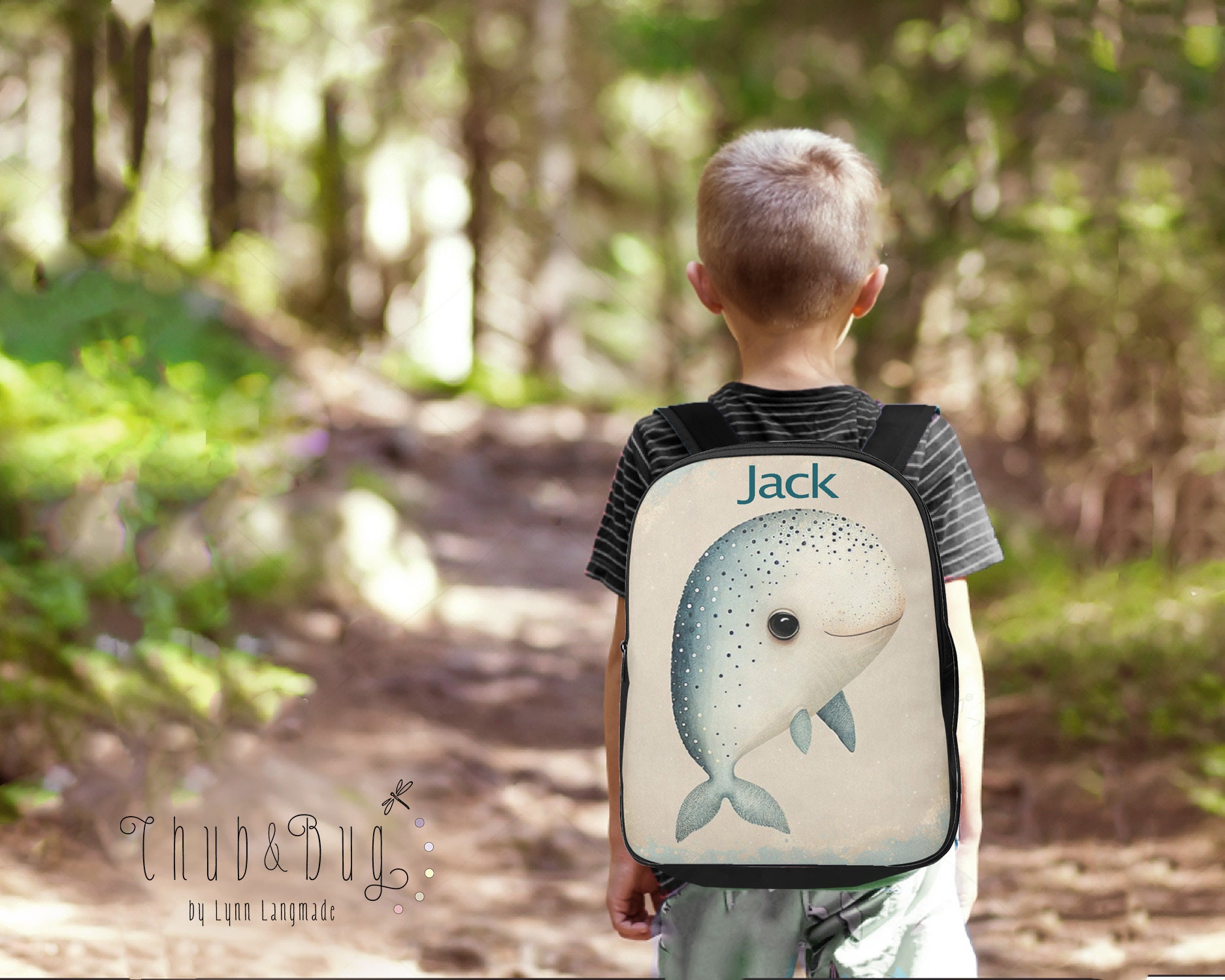Personalized Cute Baby Whale Backpack Custom Name Black and - Etsy