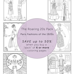 Flapper Coloring Page - 1920s Fashion, Flapper Illustration, Printable ...