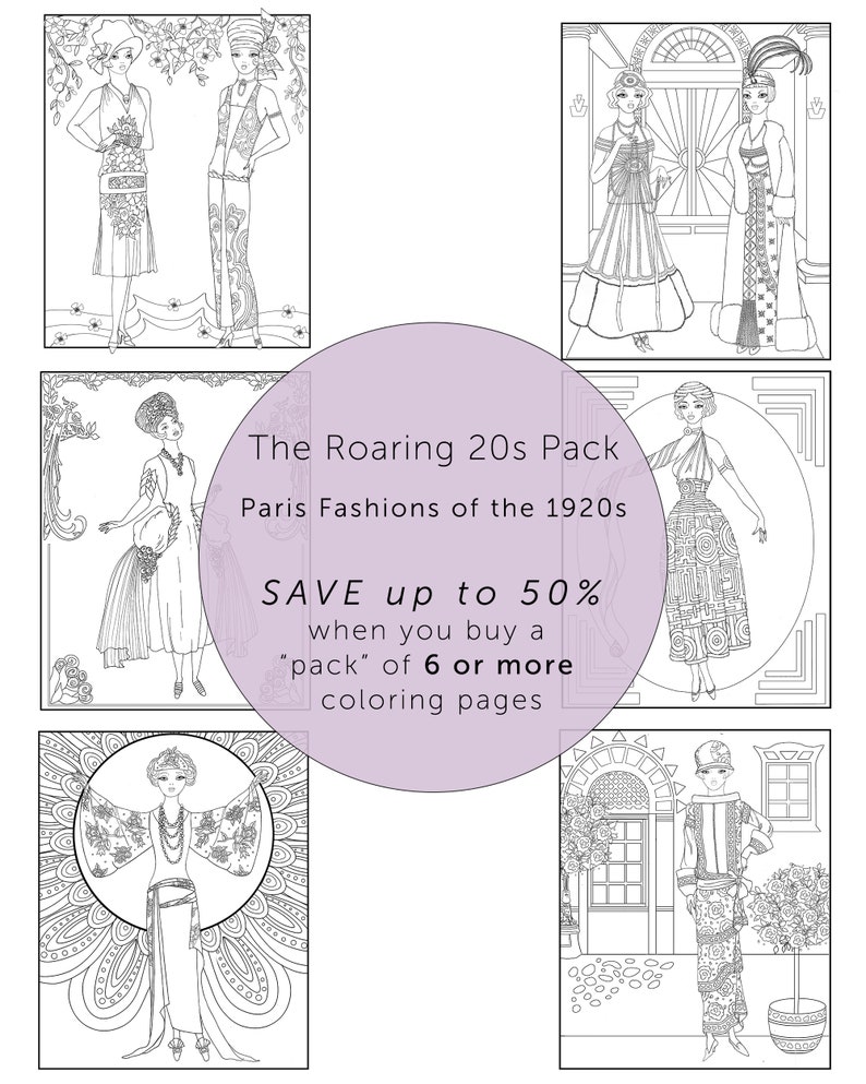 Flapper Coloring Page 1920s Fashion, Flapper Illustration, Printable ...
