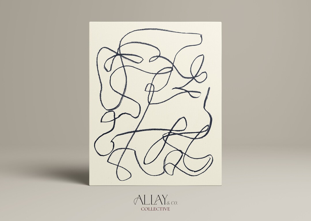 Abstract Charcoal Wall Art | Line Abstract Art | Beige and Black ...