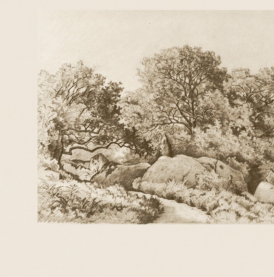 Monochrome Digital Vintage Landscape | Trees Landscape Painting ...