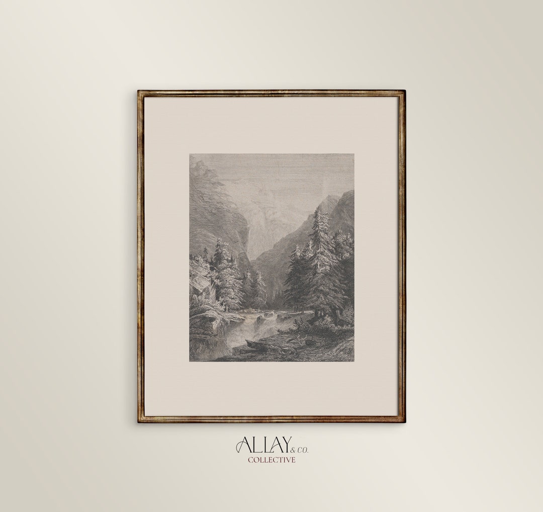 Mountain Sketch Drawing Art | Vintage Landscape Drawing | Forest ...