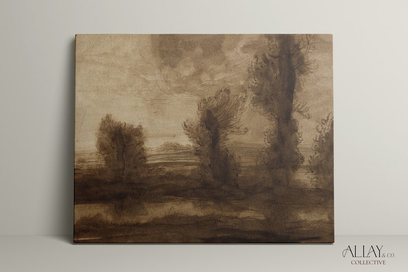 Brown Ink Forest Sketch | Ink Landscape Printable | Sketch Landscape ...