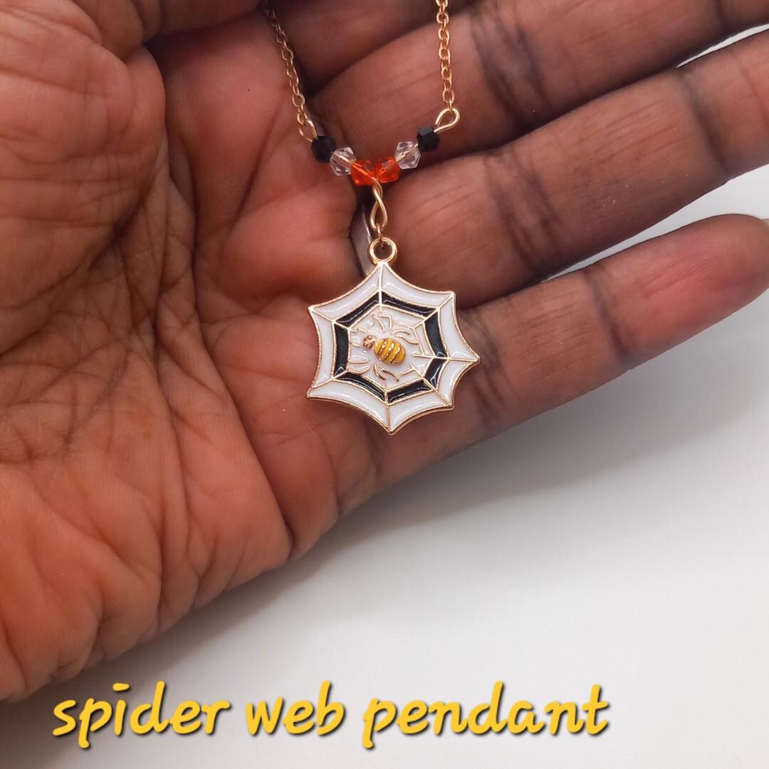 Spider Web Chain Necklace, Gold Halloween Necklace, Autumn Bead ...