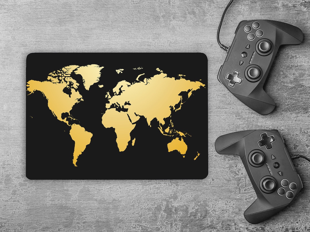 World Map Laptop Skin, Gold Metallic Notebook Laptop Sticker, Notebook ...