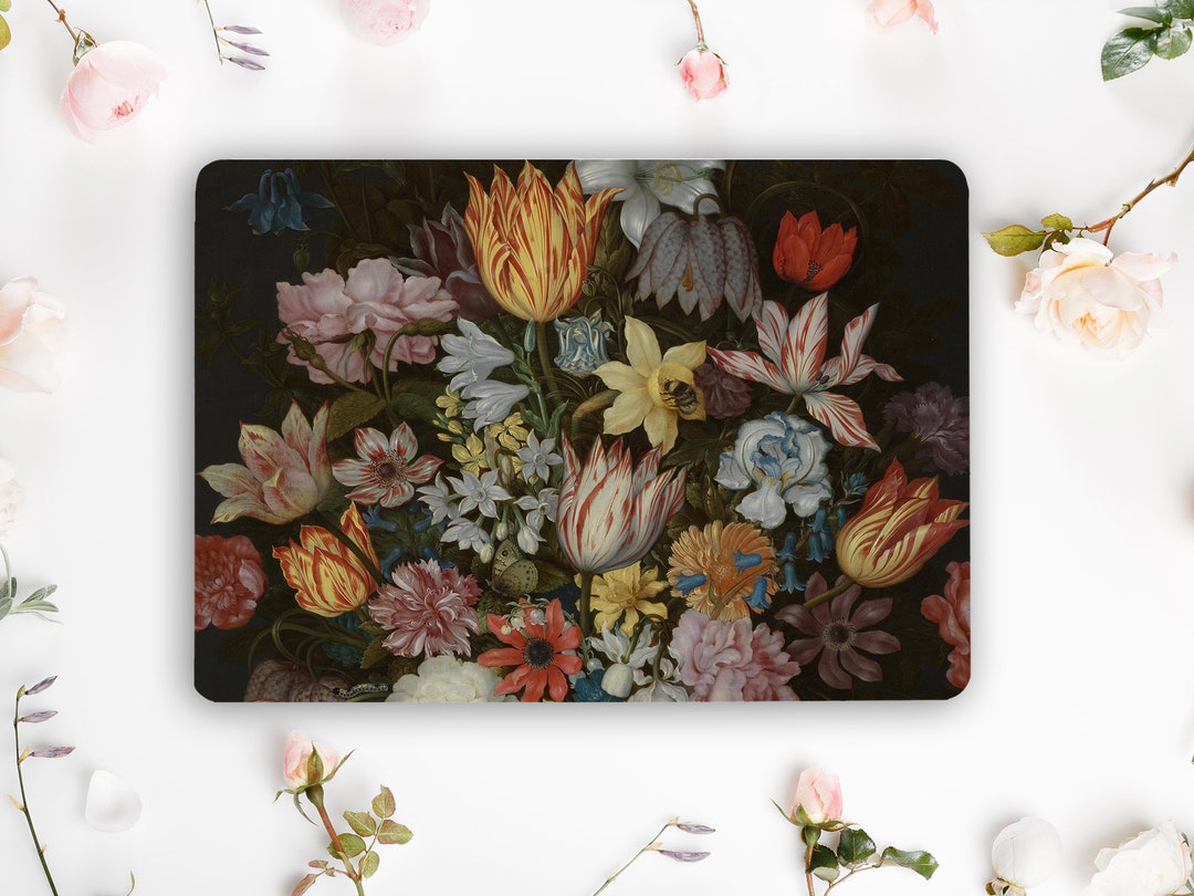 Dark Dutch Floral Laptop Cover, Oil Painting Art Flower Notebook ...