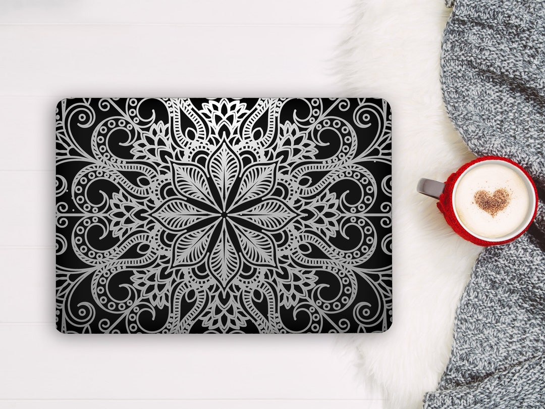 Metallic Silver Mandala Flower Laptop Skin, Boho Mandala Notebook Decal ...
