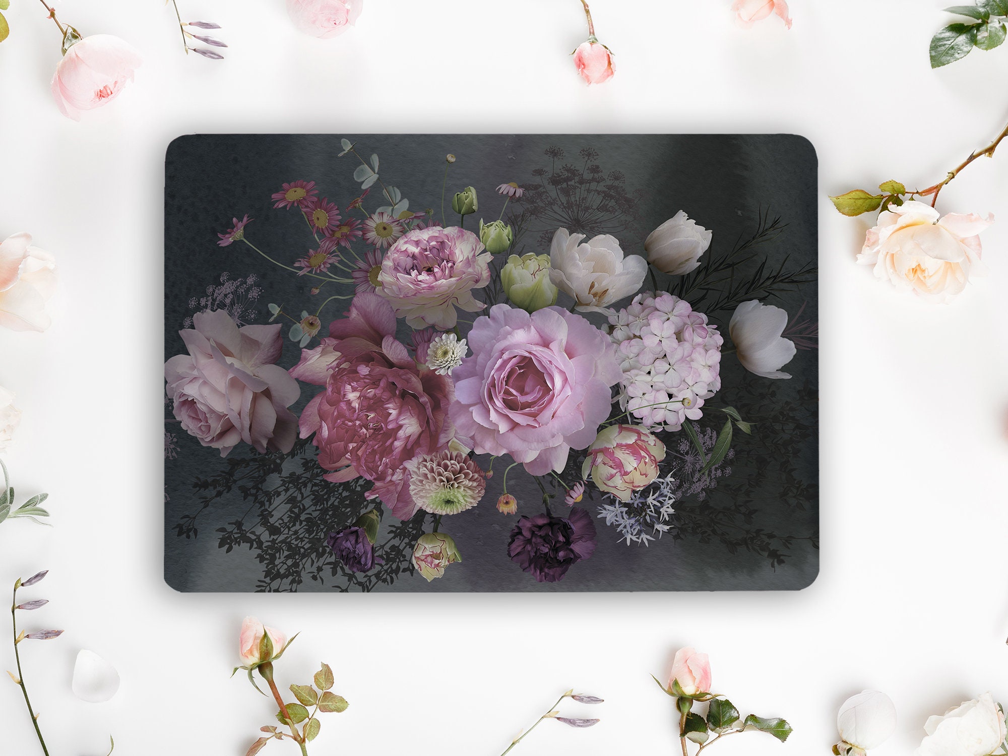 Watercolor Floral Peony Flower Laptop Skin Dark Rose Laptop Vinyl Wrap ...