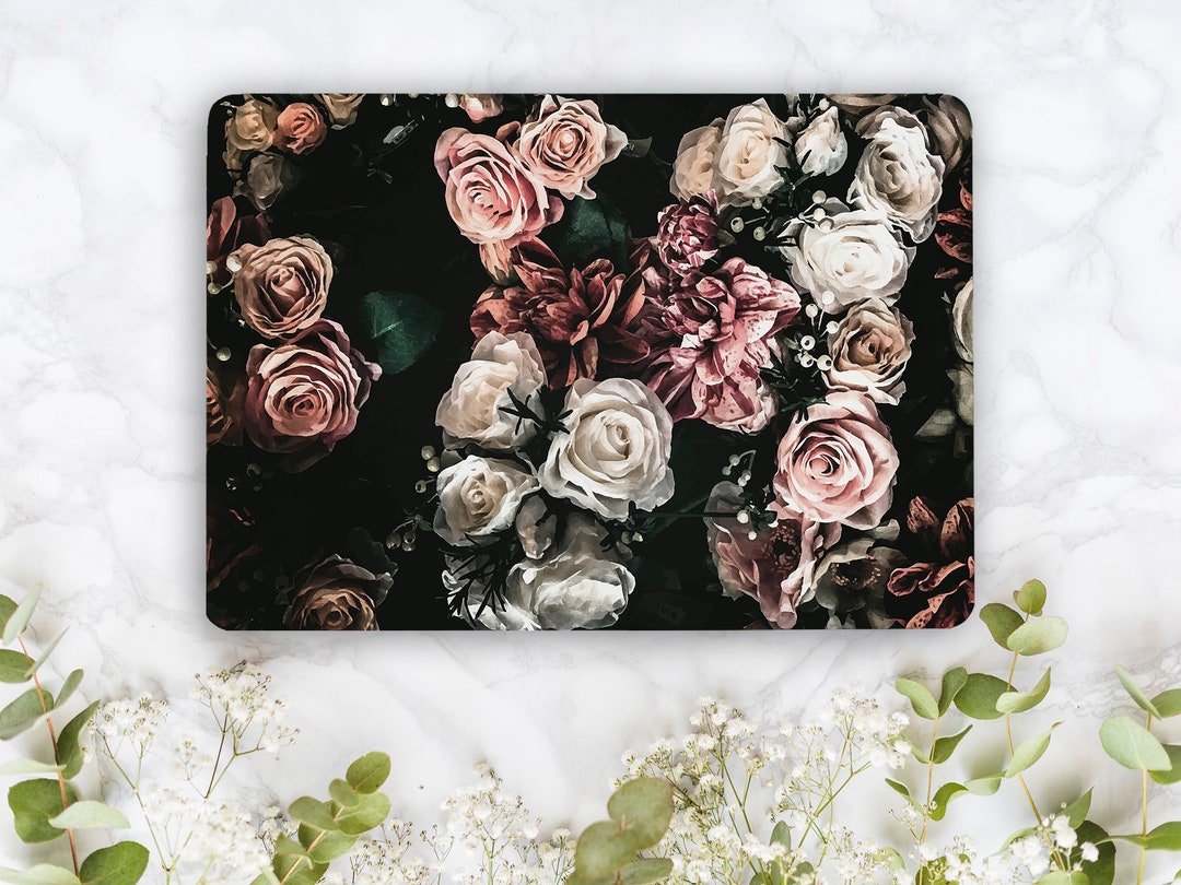 Watercolor Floral Peony Flower Laptop Skin Dark Rose Laptop Vinyl Wrap ...