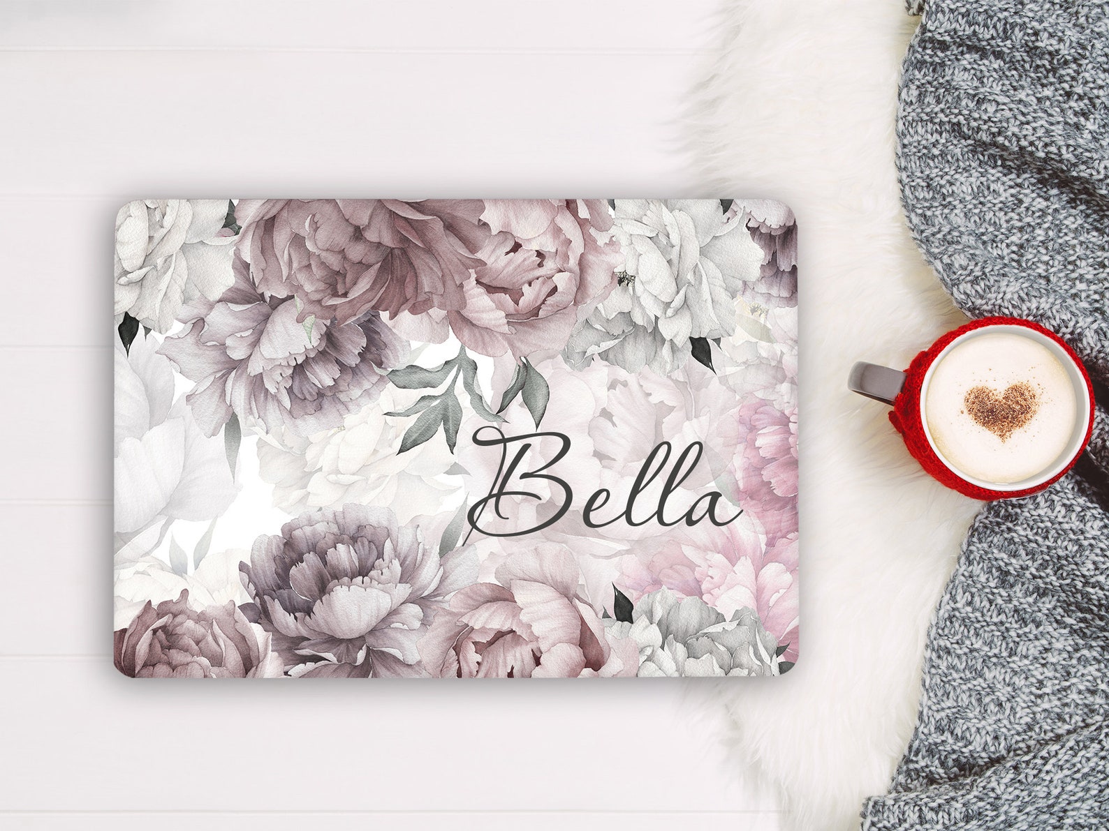 Personalize Pink Laptop Skin for Girl, Watercolor Peony Flower Notebook ...