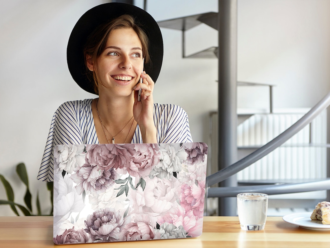 Personalize Pink Laptop Skin for Girl Watercolor Peony Flower | Etsy