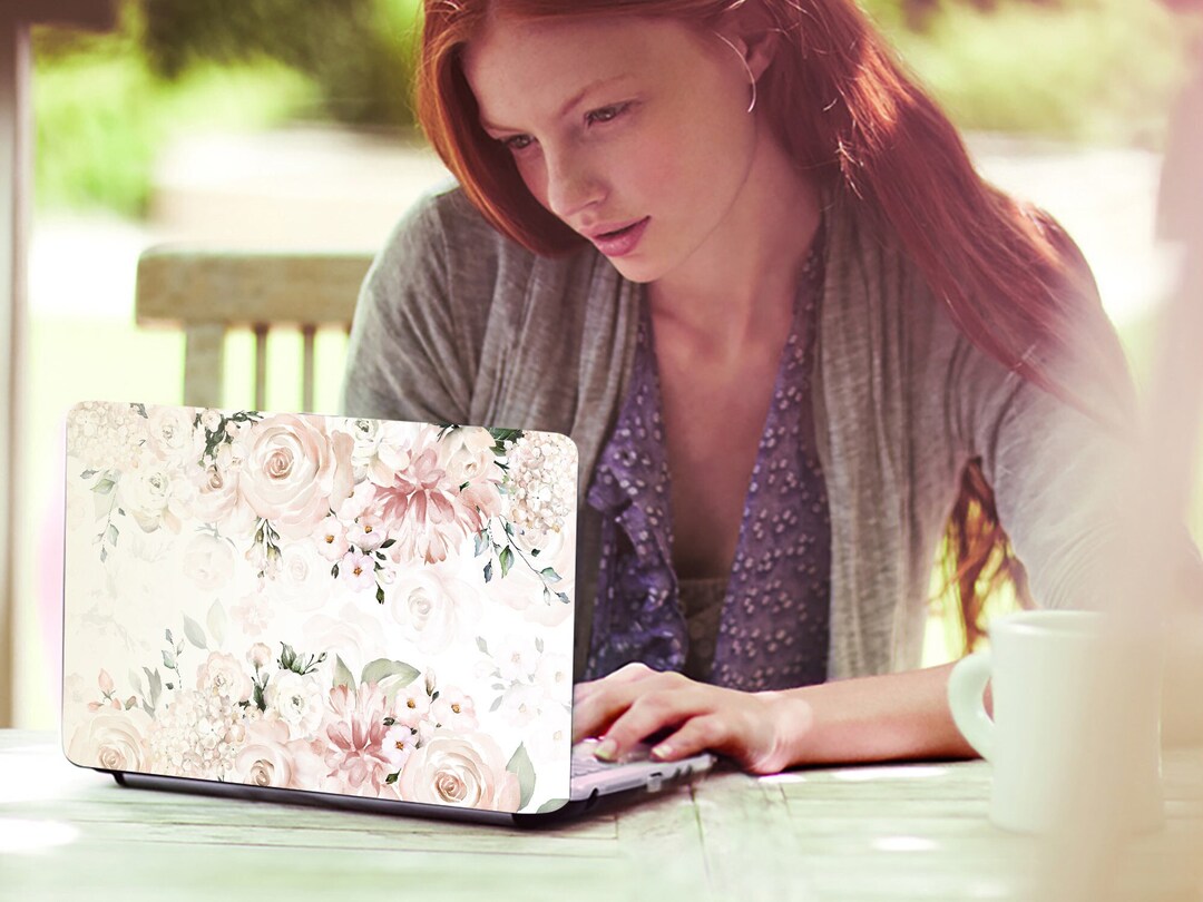 Pastel Peony Flower Laptop Skin Wrap, Floral Girl Notebook Vinyl Decal ...
