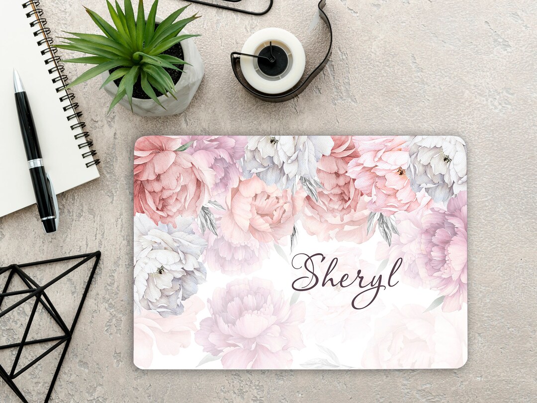 Personalize Pink Laptop Skin for Girl, Watercolor Peony Flower Notebook ...