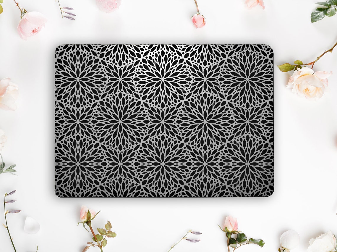Black Laptop Skin With Silver Metallic Pattern Mandala | Etsy