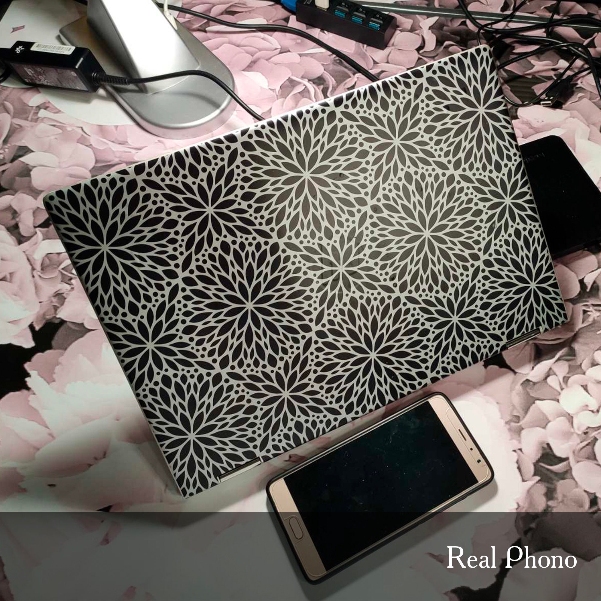 Black Laptop Skin With Silver Metallic Pattern Mandala - Etsy