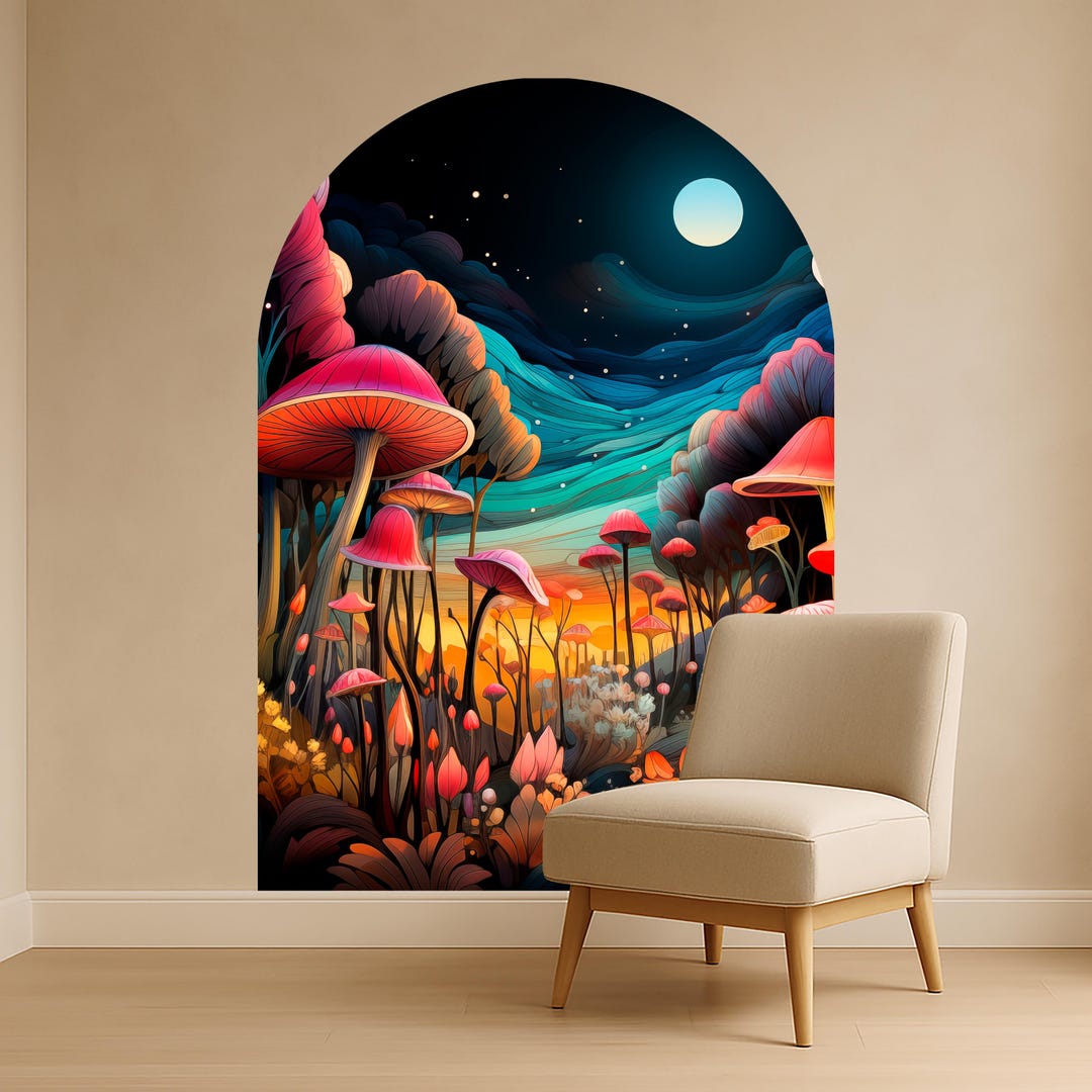 Fairytale Mushroom Glade Arch Wall Decal Removable, Vintage Scenery ...