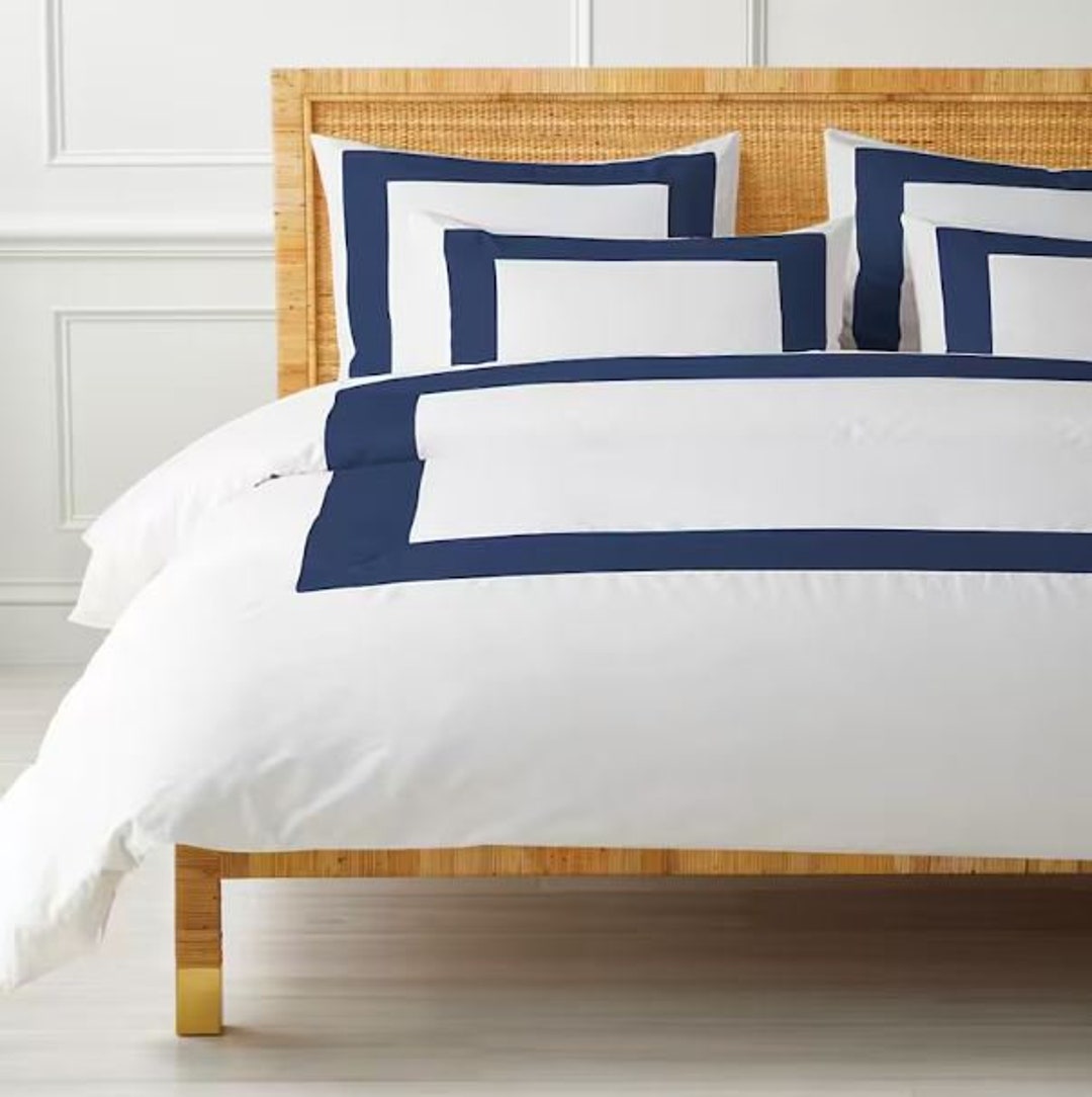 Pushp Linen 100% Cotton 400 TC Sateen Hotel Stitch Border Frame Duvet Cover Set/pillow Shams ...