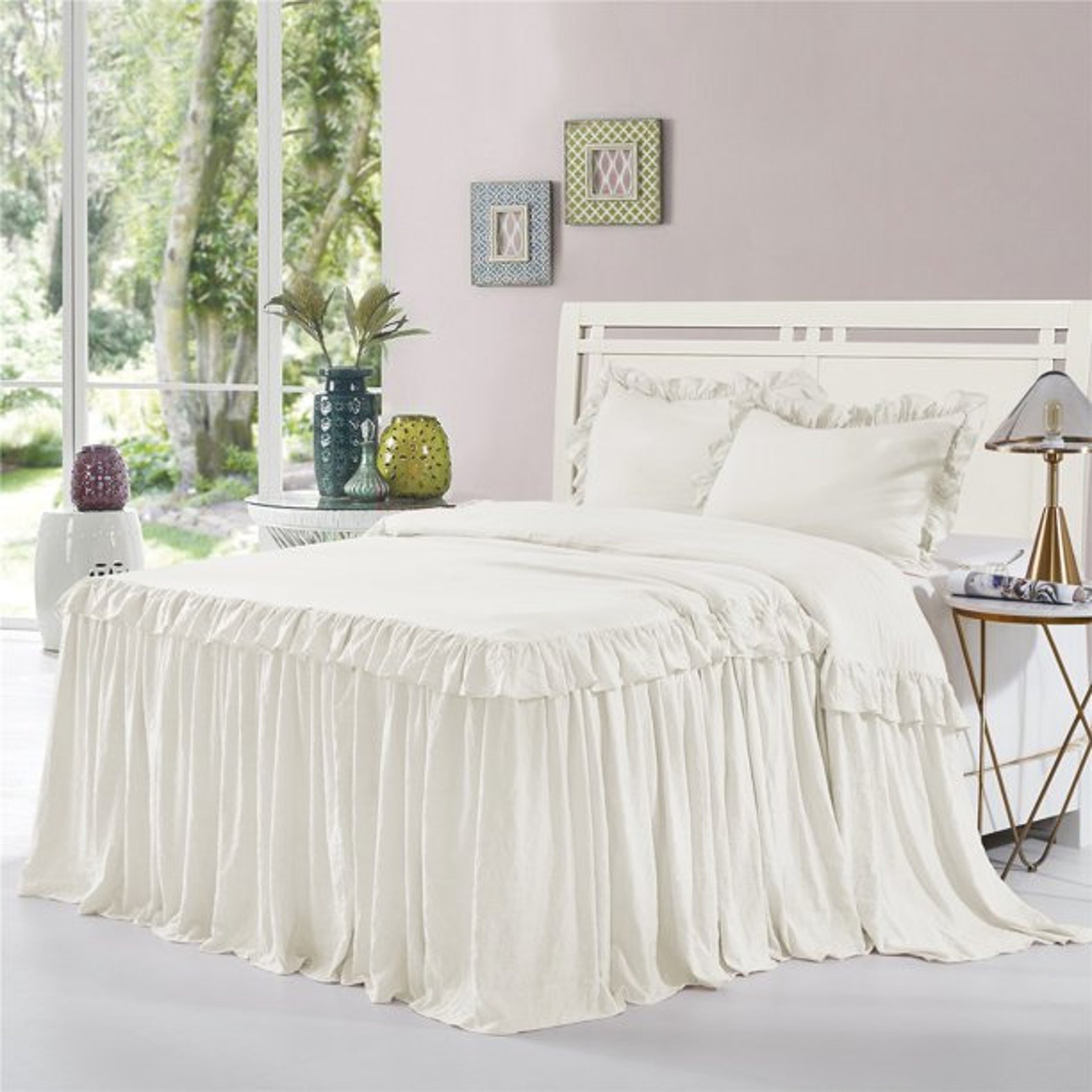Dust Layered Ruffle Style Gathered Bedspread Set 100% Cotton - Etsy