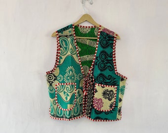 Cotton Kantha Handmade Waistcoat , Long Length Summer Vest , Unisex ...