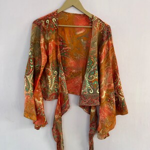 Indian Vintage Silk Tie Top, Wrap Top, Women Bell Sleeve Front Tie ...