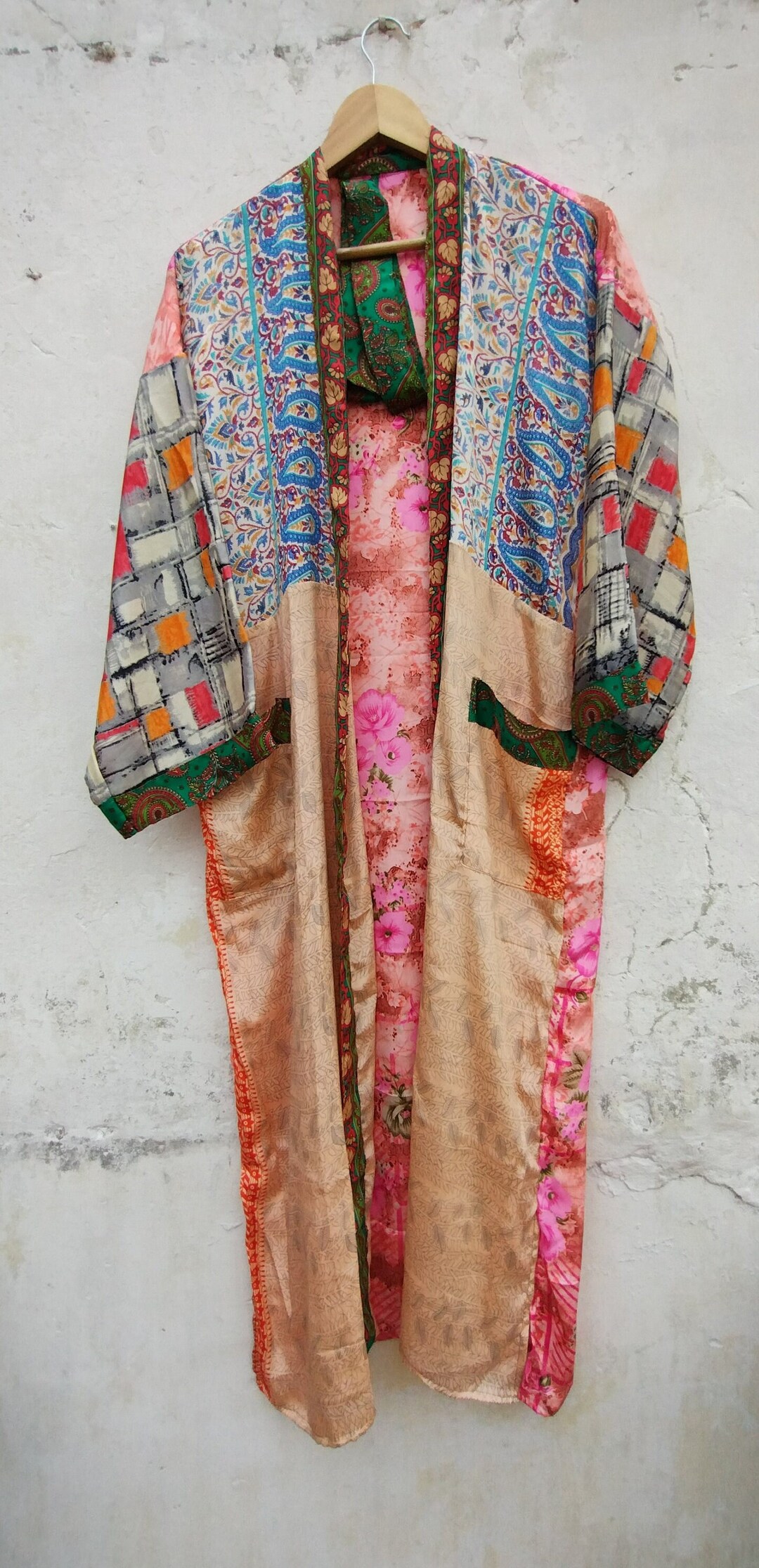Traditional Indian Patchwork Silk Kimono Robe for Women - Etsy