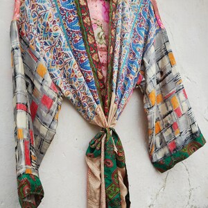 Traditional Indian Patchwork Silk Kimono Robe for Women - Etsy