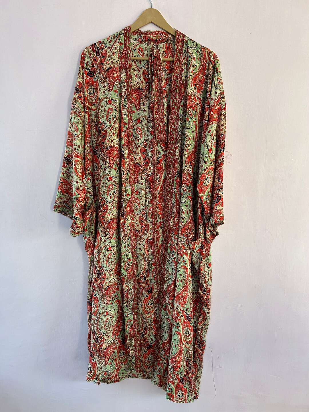 Indian Silk Kimono Boho Kimono Robe Long Beach Cover up Summer Cardigan ...