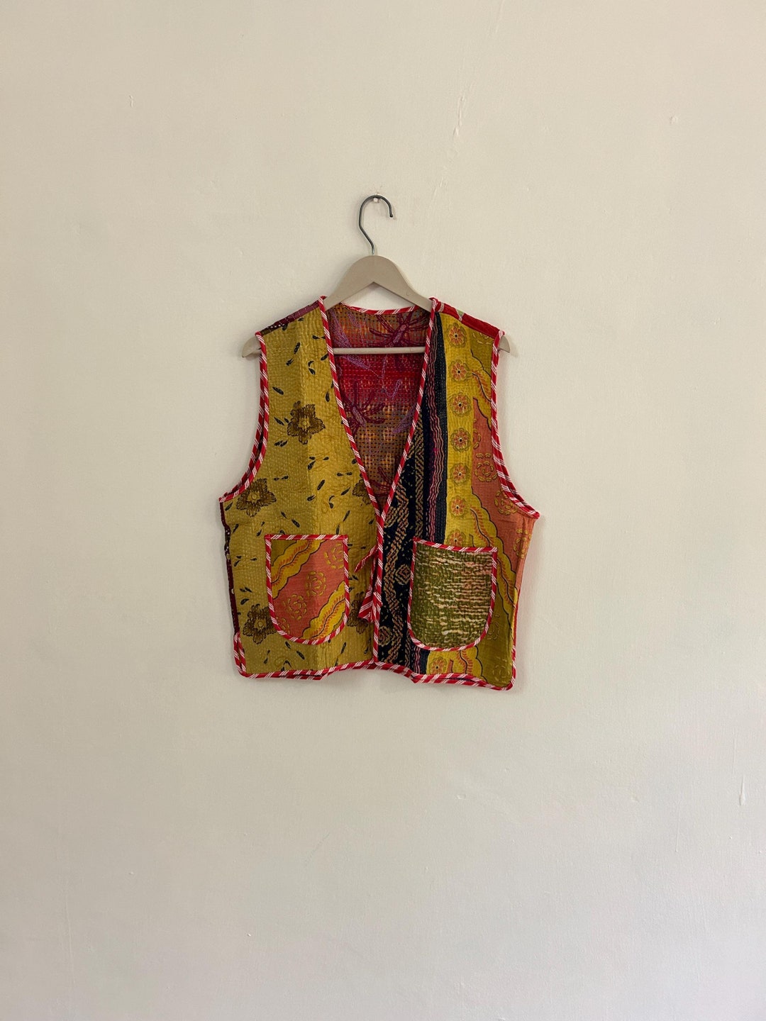 Vintage Kantha Vest Jacket: Handmade Reversible Cotton L-XL - Etsy